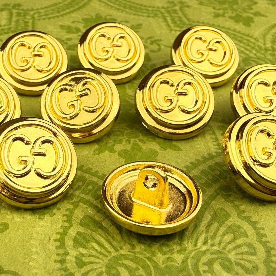 10 SMALL GUCCI BUTTONS DOUBLE G LOGO GOLD METAL ROUND 15MM VINTAGE | eBay