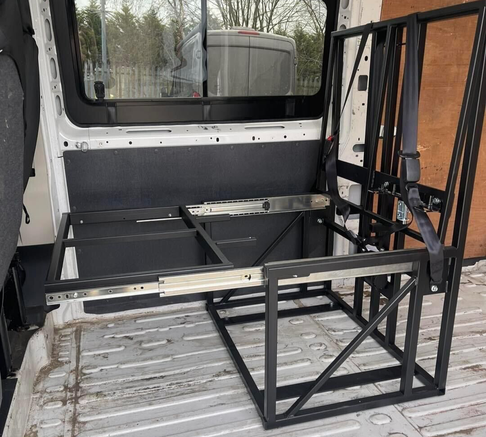 Fixed campervan seat frame - with belts and pullout / Upholstery in ...