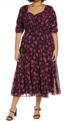 ASOS DESIGN Floral Ruched Pleat Midi Flowy Dress Plus Size 16 NWT | eBay