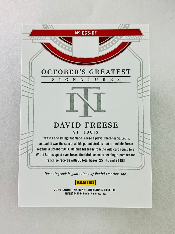 2024 Panini National Treasures David Freese Auto 1/5 October’s Greatest ...
