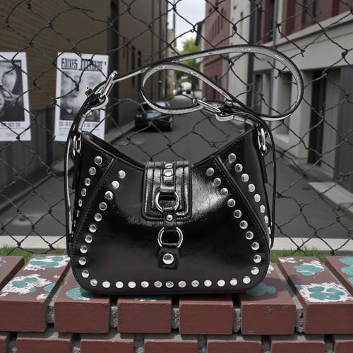 Gothic Black Studded Shoulder Bag 8.6" Punk Rock PU Purse with ...
