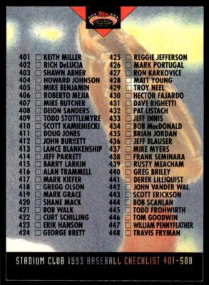 1993 Topps Stadium Club 589 Checklist 401-500 Baseball Card | eBay