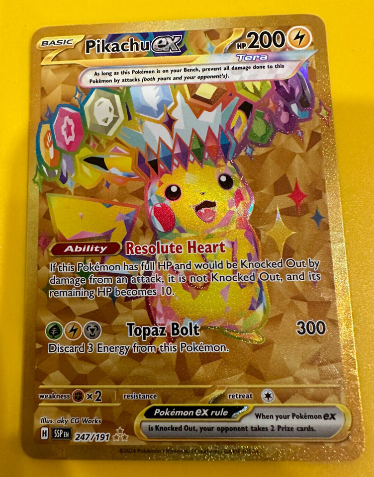Pokemon TCG New Set Pikachu 247/191 Hyper Rare Gold Card Surging Sparks ...