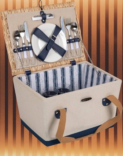 Wicker Picnic Dining Set Ware Set Picnic Basket BBQs: Plates, Flatware ...