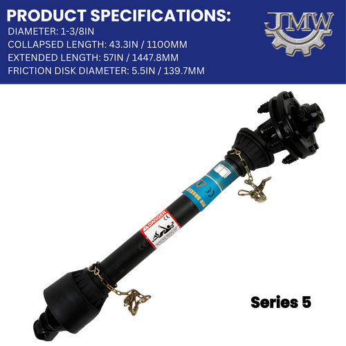 Series 5 PTO Shaft, 1-3/8”-6 Spline Both Ends w/ Slip Clutch for Finish ...