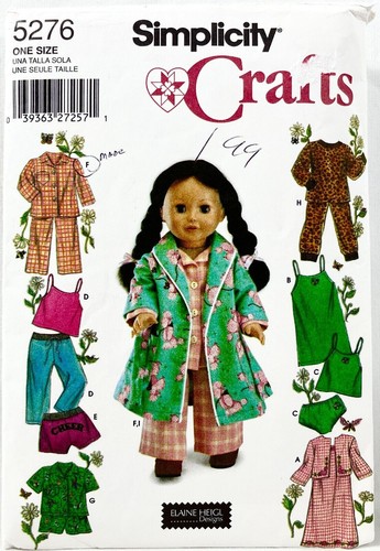 2003 Simplicity Sewing Pattern 5276 18" Doll Wardrobe 15 Pieces Vintag ...