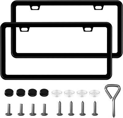 Black License Plate Frames - 2 Pack, Obstruction-Free License Plate ...