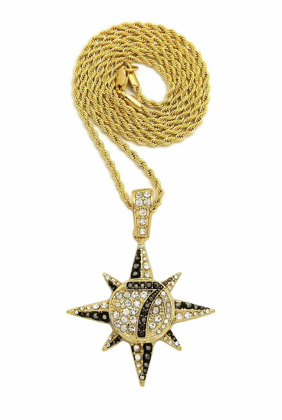 HIP HOP 5 PERCENTER 7 STAR PENDANT & 24" BOX CUBAN ROPE CHAIN HIP HOP ...