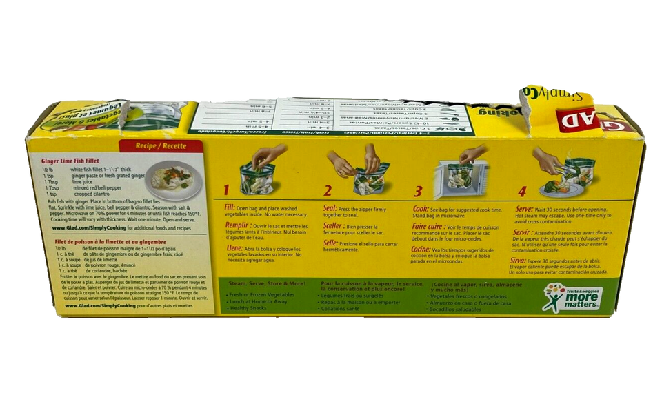 Glad Simply Cooking Microwave Steaming Bags 9 +2 Zip Lock Steam Bags | eBay