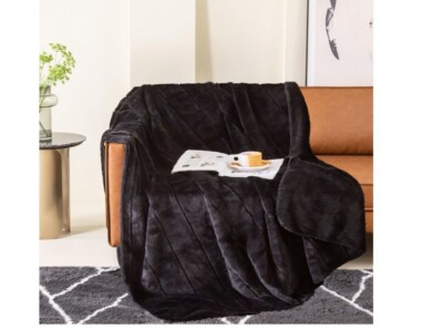 Faux Rabbit Fur Throw Blanket 50x70 Inch – Cut Stripe Dual-Sided Soft ...