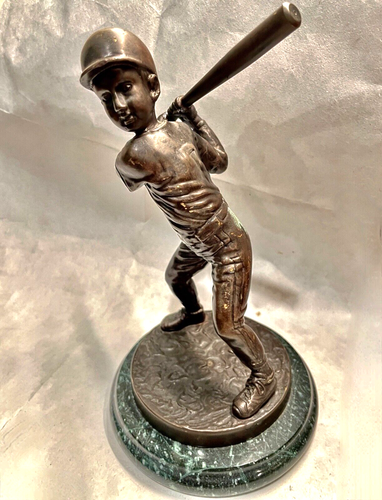 Vintage Solid Bronze/Brass Young Boy Baseball Batter Player Statue ...