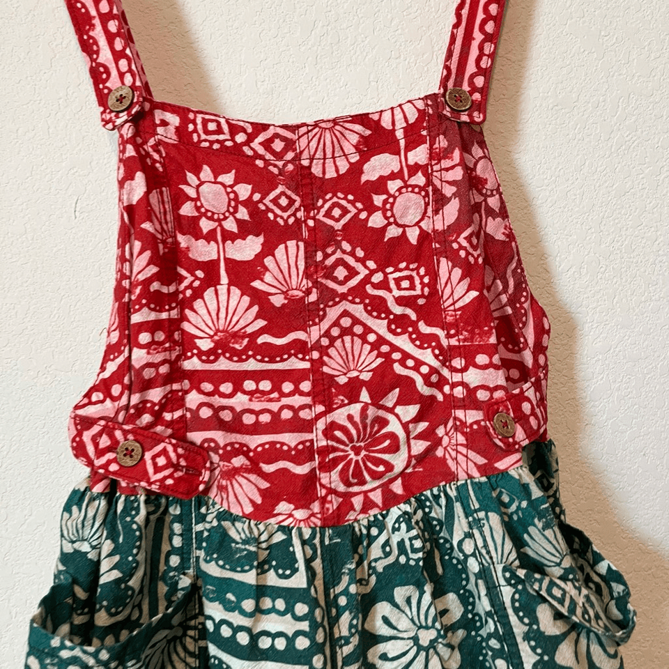 Free People Palm Bay Red Green Aztec Sleeveless Shortalls Romper Women ...