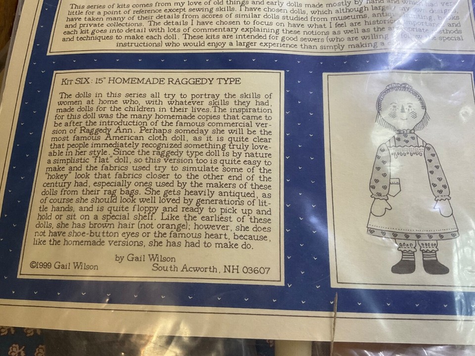 NEW Vintage Gail Wilson Historical Folk Art Series Primitive Cloth Doll ...