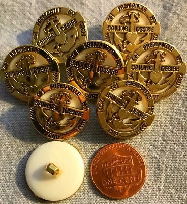 8 White & Gold Tone PLASTIC Shank Buttons Anchor Nautical 13/16" 21MM ...