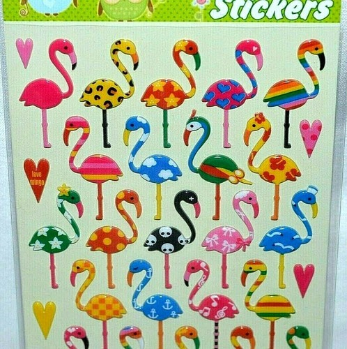 NEW-TSI KAWAII PUFFY GLOSSY COLORFUL FLAMINGO & HEART STICKERS : COOL ...