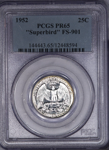 1952 Washington Quarter 25c PCGS PR65 - Superbird FS-902 Label Error ...