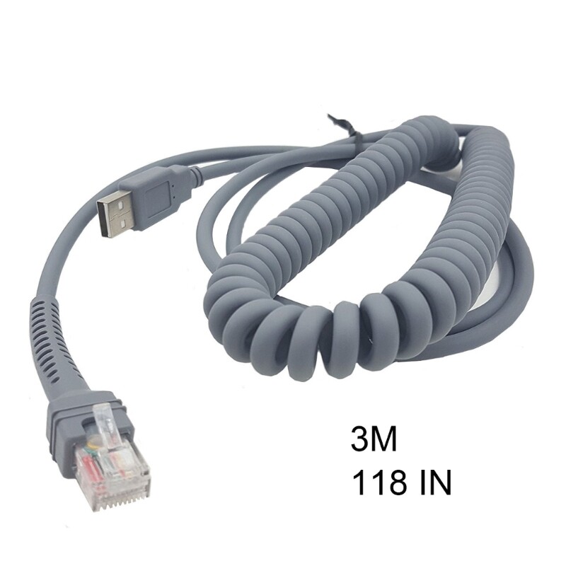 USB Cable for Symbol LS2208 Barcode Scanner, 9ft Coiled Type A to RJ48 ...
