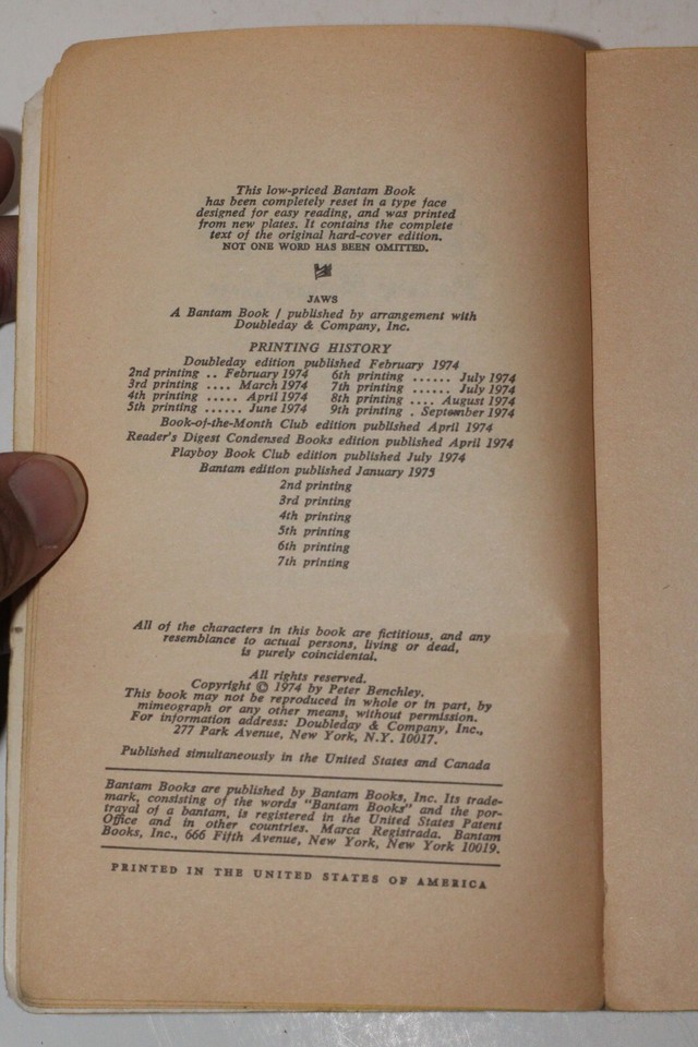 JAWS Paperback Book Peter Benchley Movie Edition 1975 | eBay