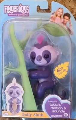 New Fingerlings Interactive Toy Baby Sloth Marge Purple 40 Sounds ...