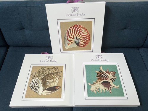 THREE NIB Elizabeth Bradley SHELL Needlepoint Kits, Pale Blue ...
