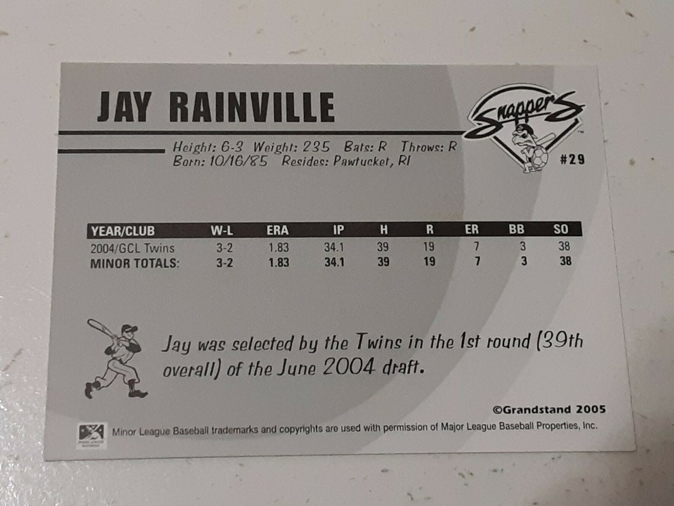 Jay Rainville Minnesota Twins 2005 Grandstand Autograph Card #29 READ ...