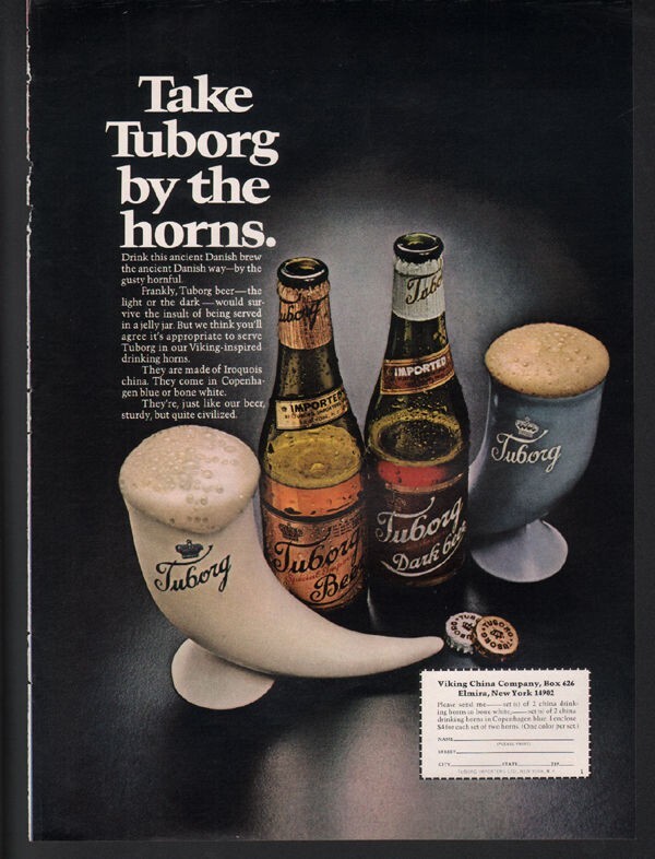 1969 TUBORG BEER AD BREWERY DANISH STEIN VIKING BAR PUB HOPS ...