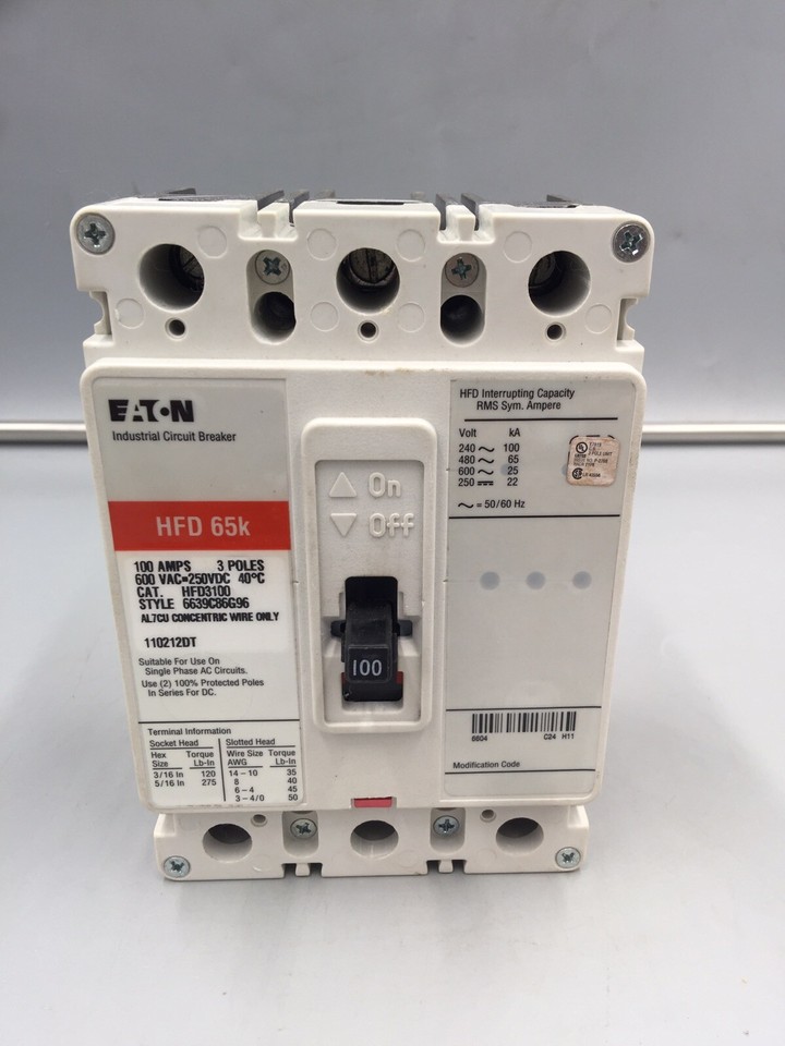 HOUSTON STOCK NEW EATON HFD3100 TYPE HFD 100 AMP 600 V FREE 2 DAY AIR ...