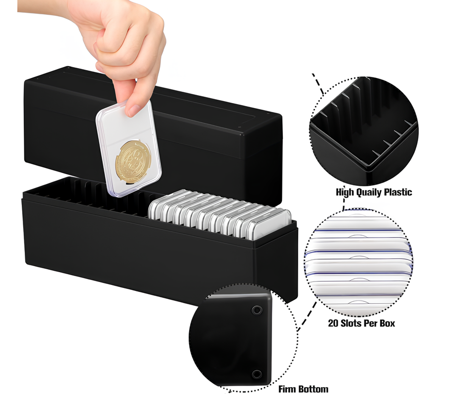 2 Black Coin Slab Storage Boxes for 40 Coin Slabs Compatible with PCGS ...
