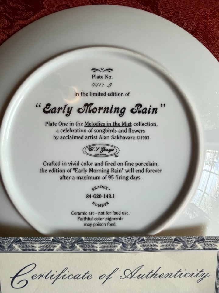 Collector's plate, "Early Morning Rain", UNCHIPPED, Certificate ...