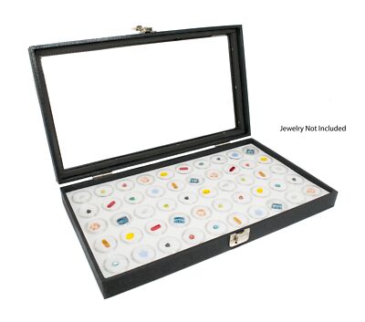 Glass Top Jewelry Display Case Box White 50 Gem Jars Insert | eBay