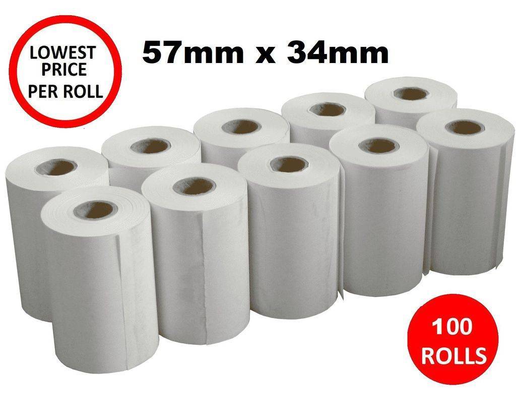 100 x Thermal Paper 57x34mm EFTPOS Rolls for ANZ CBA Albert NAB Westpac ...