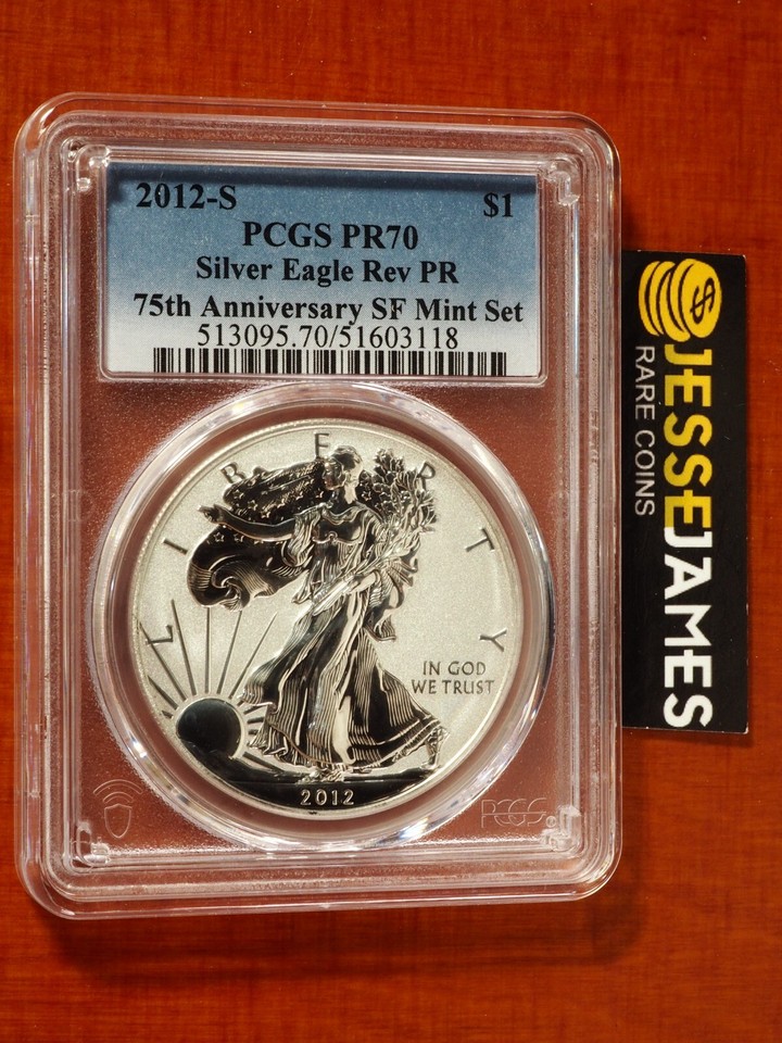 2012 S REVERSE PROOF SILVER EAGLE PCGS PR70 /70 SAN FRANCISCO SET BLUE ...