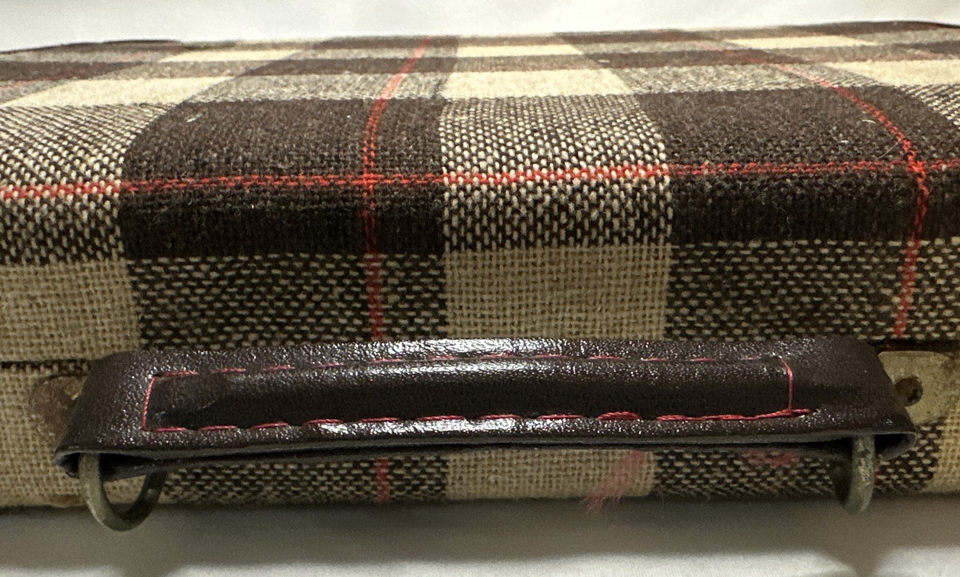 Backgammon Set Brown Plaid Fabric Case Vintage Aries of Beverly Hills ...