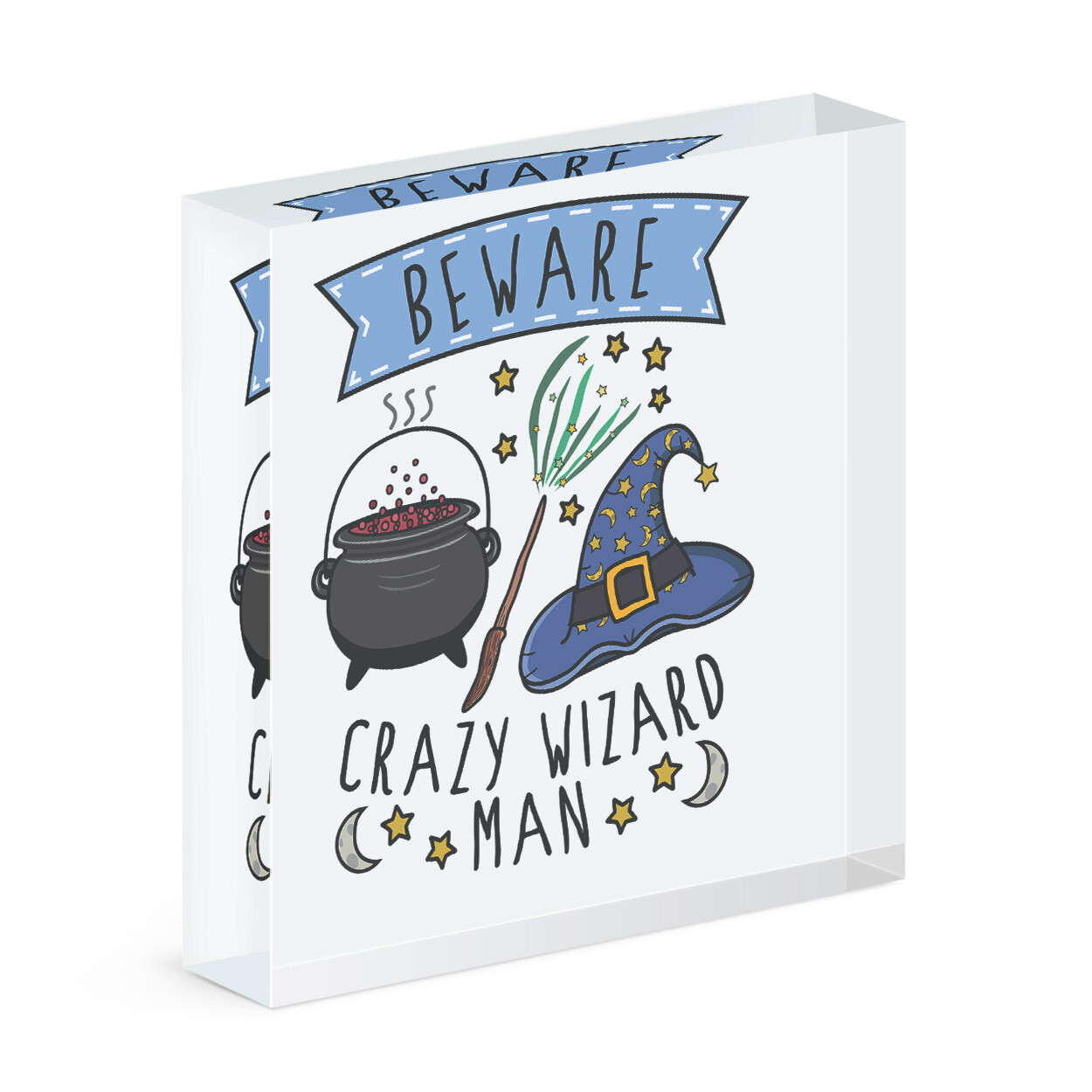 Beware Crazy Wizard Man Acrylic Photo Block Frame Funny Joke Magical ...