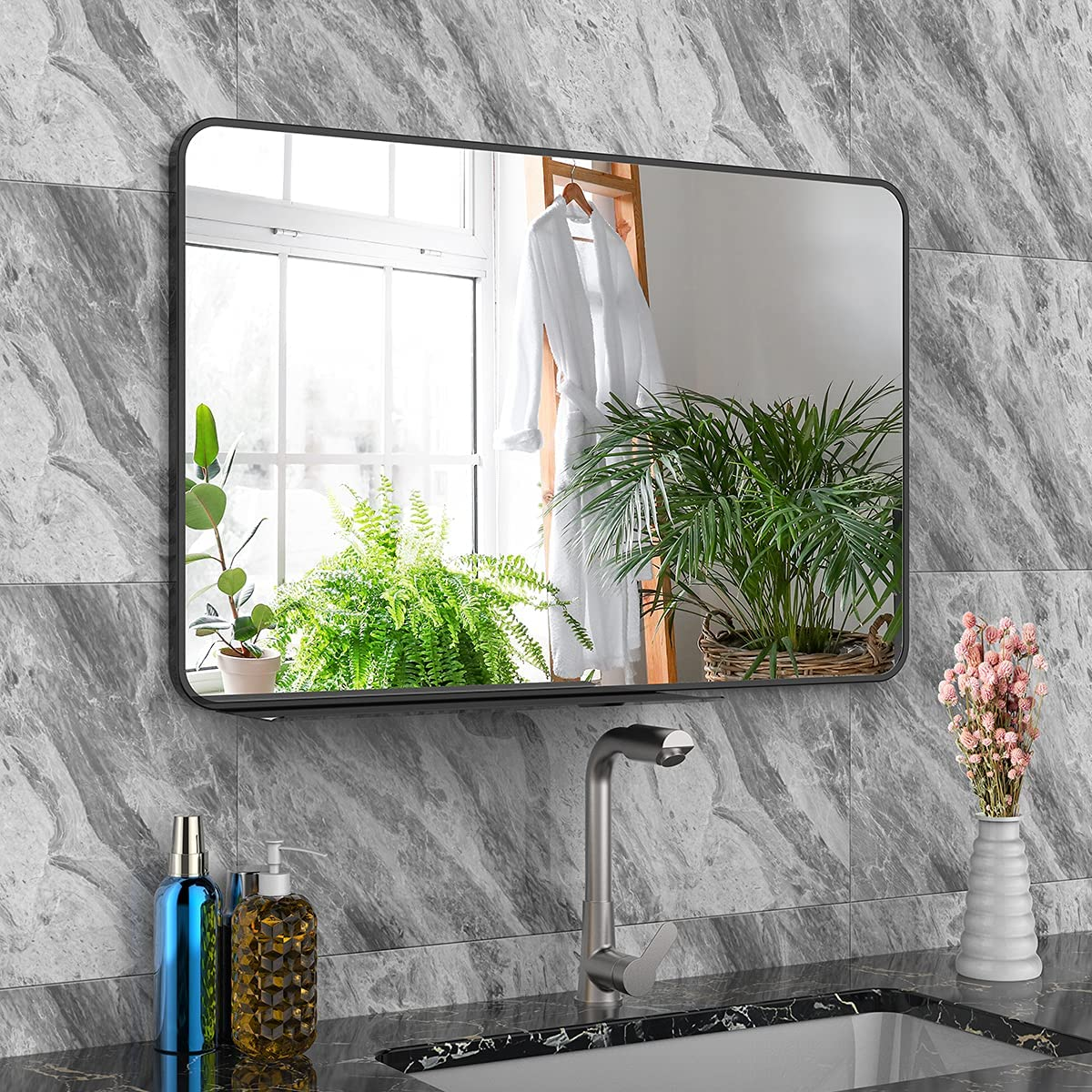 18 Inch Bathroom Mirror 18 Inch Black Round LED Mirror For Bathroom
