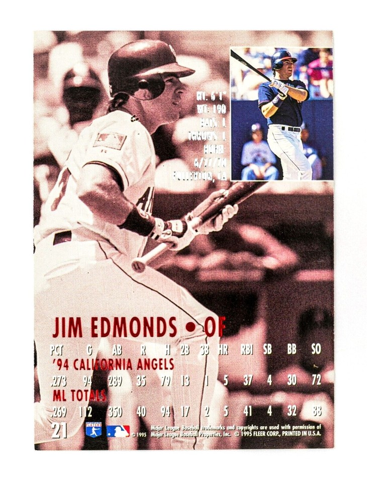 Jim Edmonds #21 (1995 Fleer Ultra) Baseball Card, California Angels | eBay