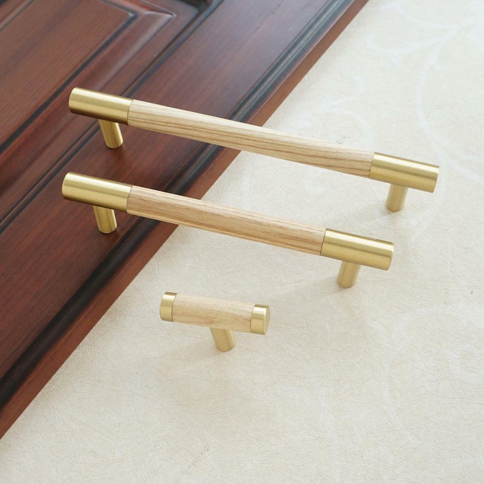 Brass Walnut Drawer Pulls Handles Dresser Knob Solid Wood Kitchen ...