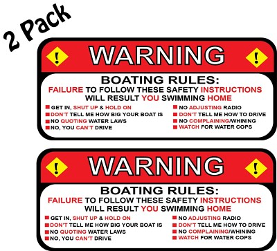 2 Pack Boating Rules Warning Safety Instructions Decal Sticker 2.5" x 5 ...