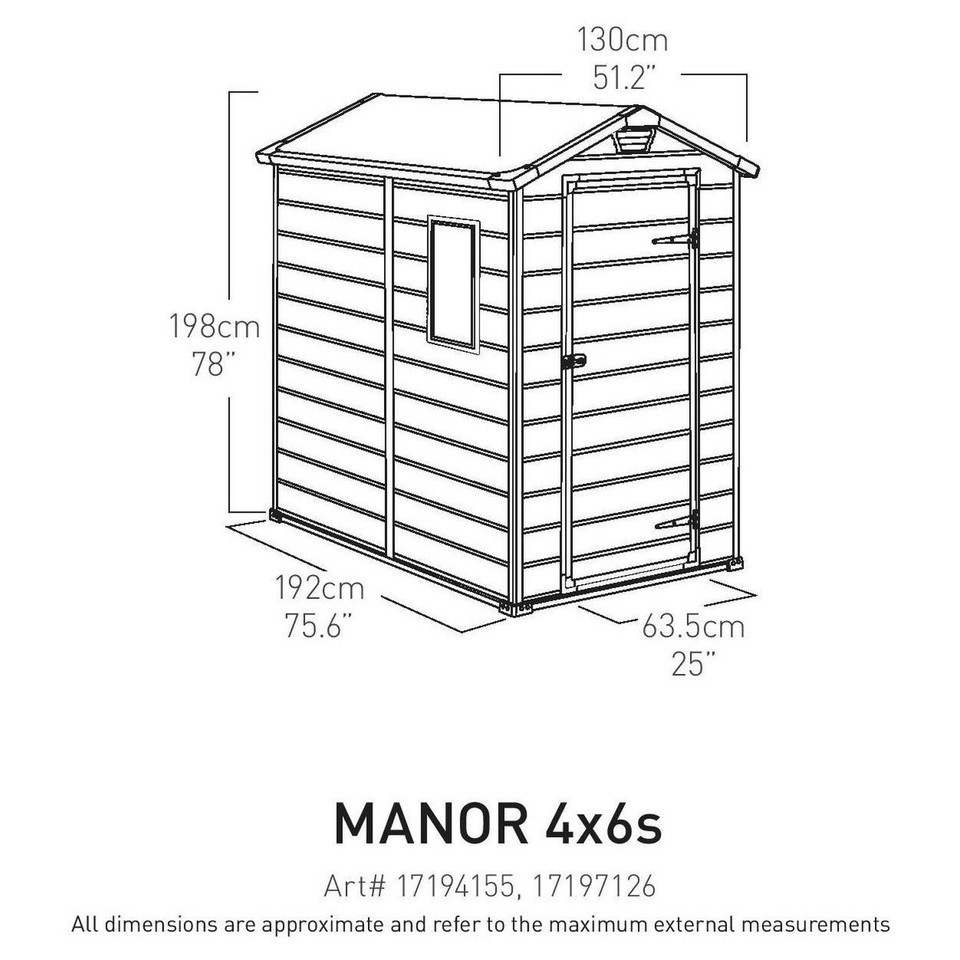 Keter Manor 4x6ft Apex Garden Shed Durable Resin Waterproof,Lockable ...