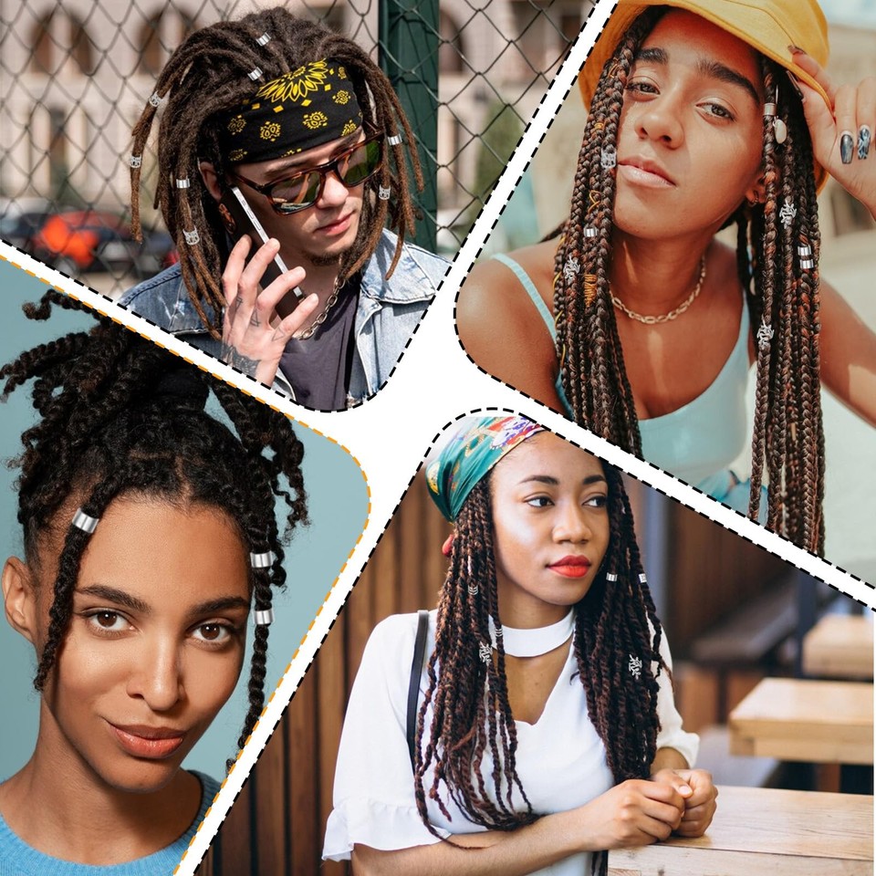 50PCS Silver Hair Jewelry for Braids Dreadlocks Hair Cuffs Beads Charms ...