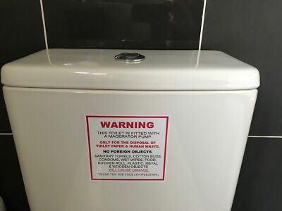 PACK OF 2 Warning Notice / Stickers Signs for Macerator Toilets ...
