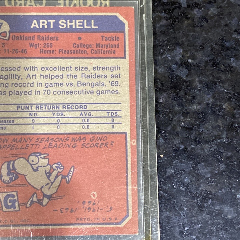 Art Shell Rookie 1973 Topps Football #77 Raiders HOF Error Rookie RC ...