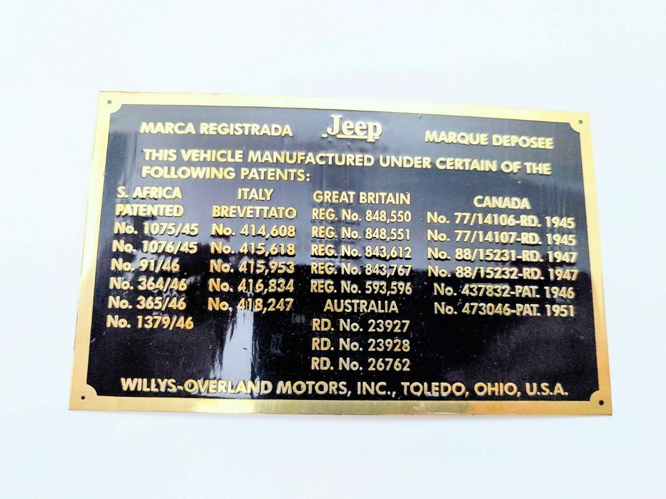 Willys Jeep Engine Brass Data Number Plate | eBay