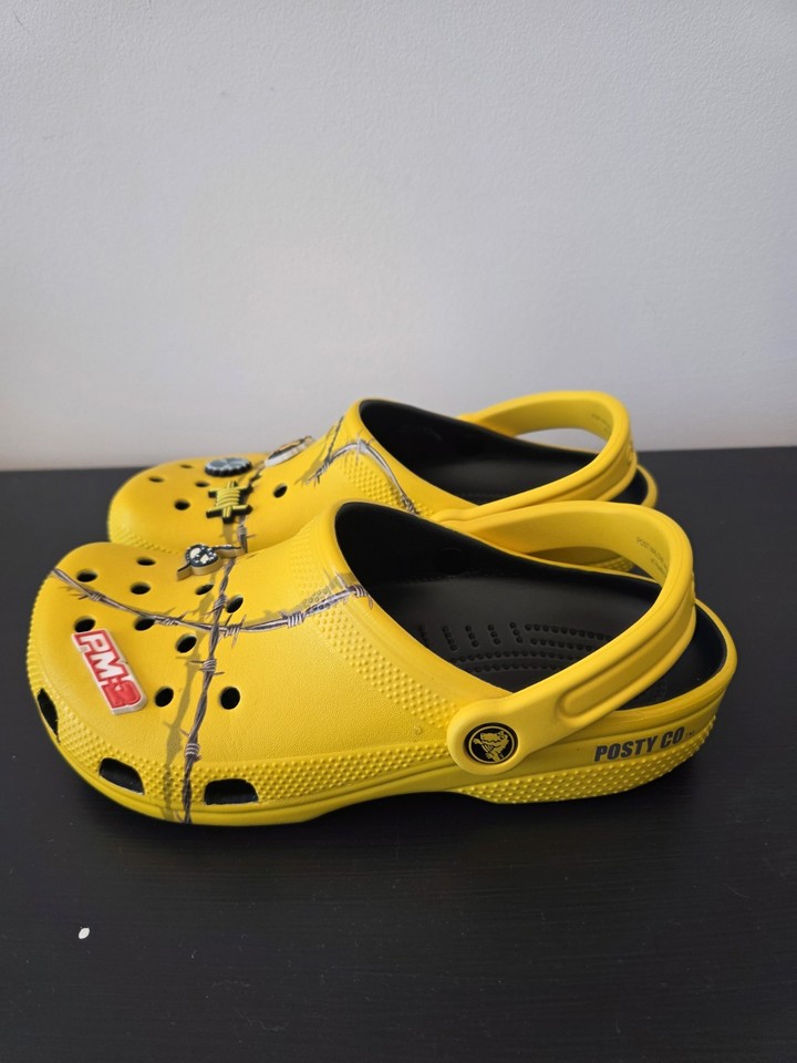 Post Malone Barbed Wire Crocs Yellow w/ Jibbitz Size Men 6 Women 8 ...