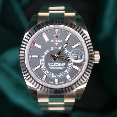 Rolex Sky-Dweller 40MM Rhodium Dial Rose Gold Steel MINT COMPLETE SET ...