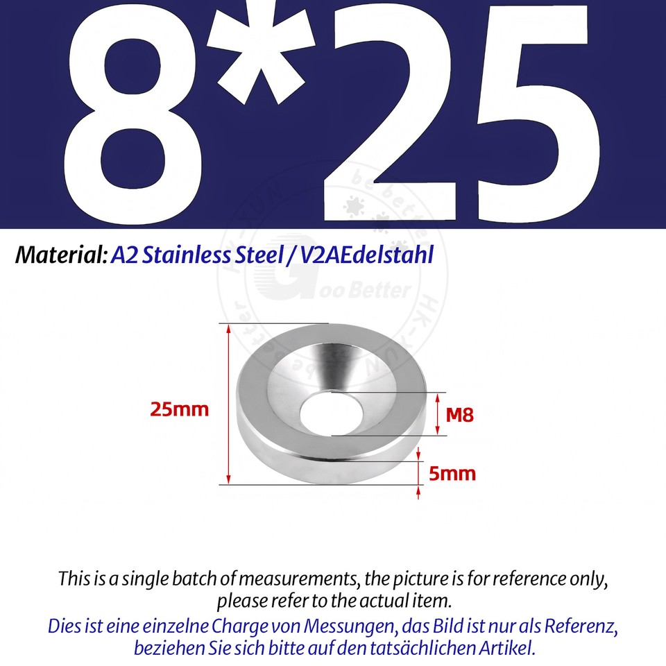 Countersunk Solid Cup Finishing Washer Marine Grade A2 Stainless Steel ...