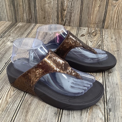 Fitflop Lulu Brown Shimmer Sequin Flip Flop Thong Sandals 034-012 ...