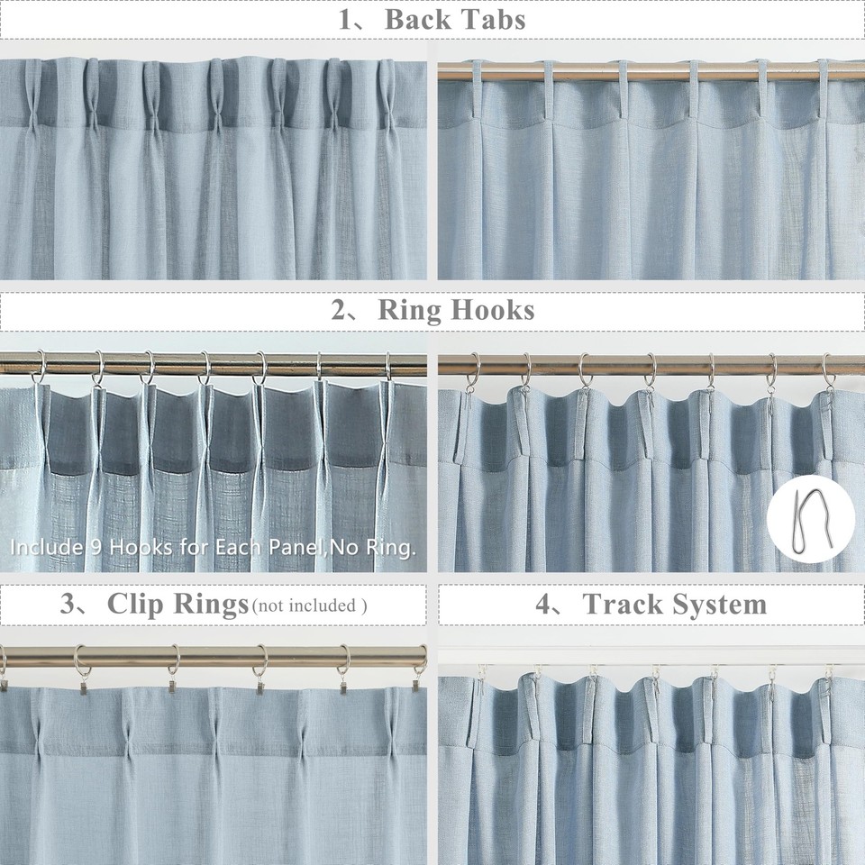 Dusty Blue Bailey Pinch Pleated Semi Sheer Curtains 95 Inches Long ...