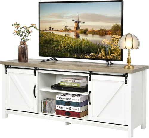 TV Stand for 65” Television, TV Bench Ark W/Sliding Barn Door, 2 Center ...