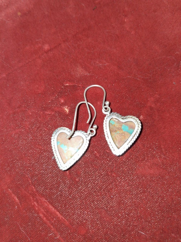 Royston Ribbon Turquoise Heart Shape Earrings With Sterling Silver ...